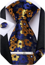 Blue Gold Black Silk Necktie Set-DBG1428 | Toramon Necktie Company ...